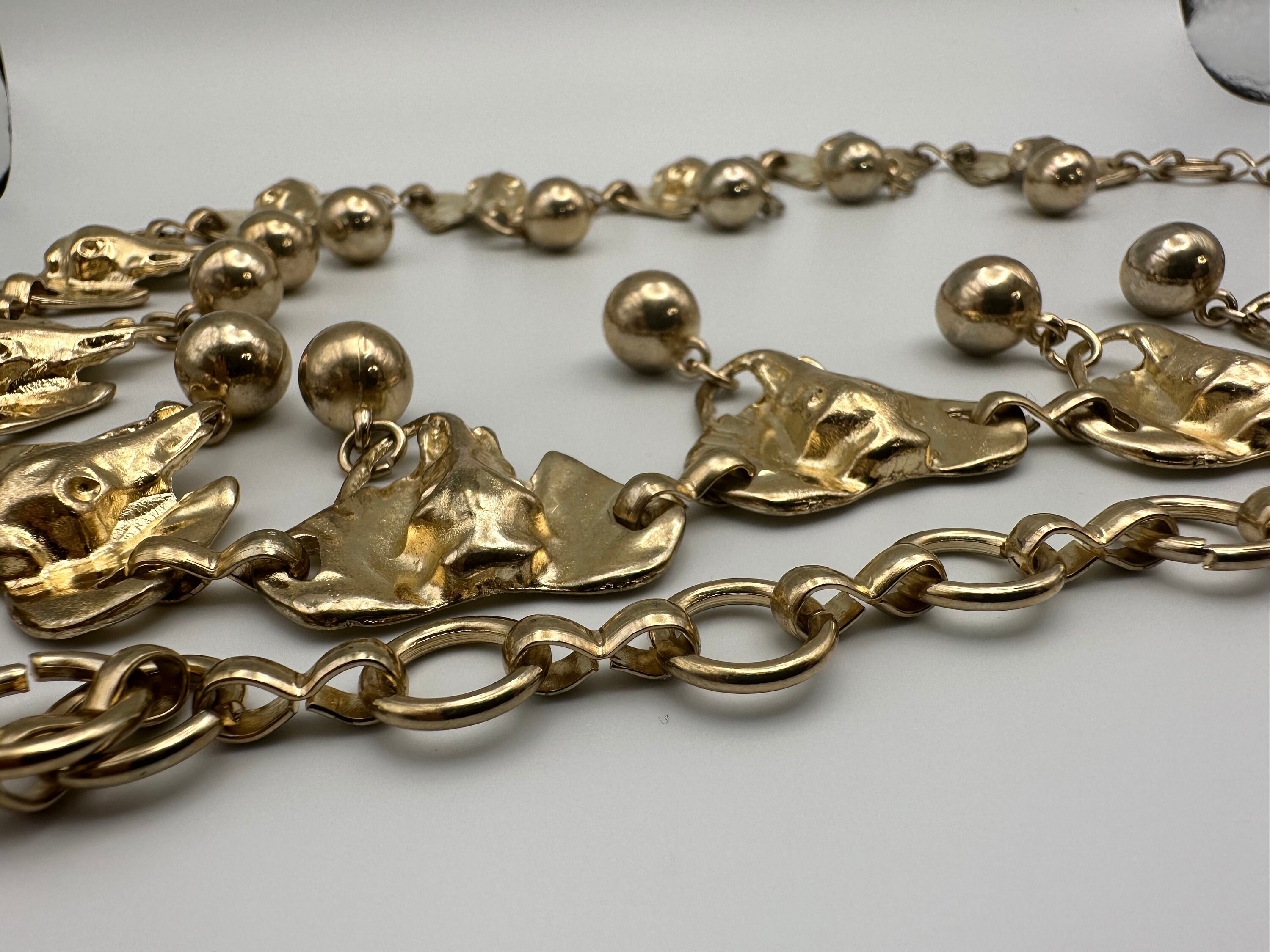 Chain Belt Gold Tone Belt With Elephants and Bells. Cha Cha Belt 1960s ...