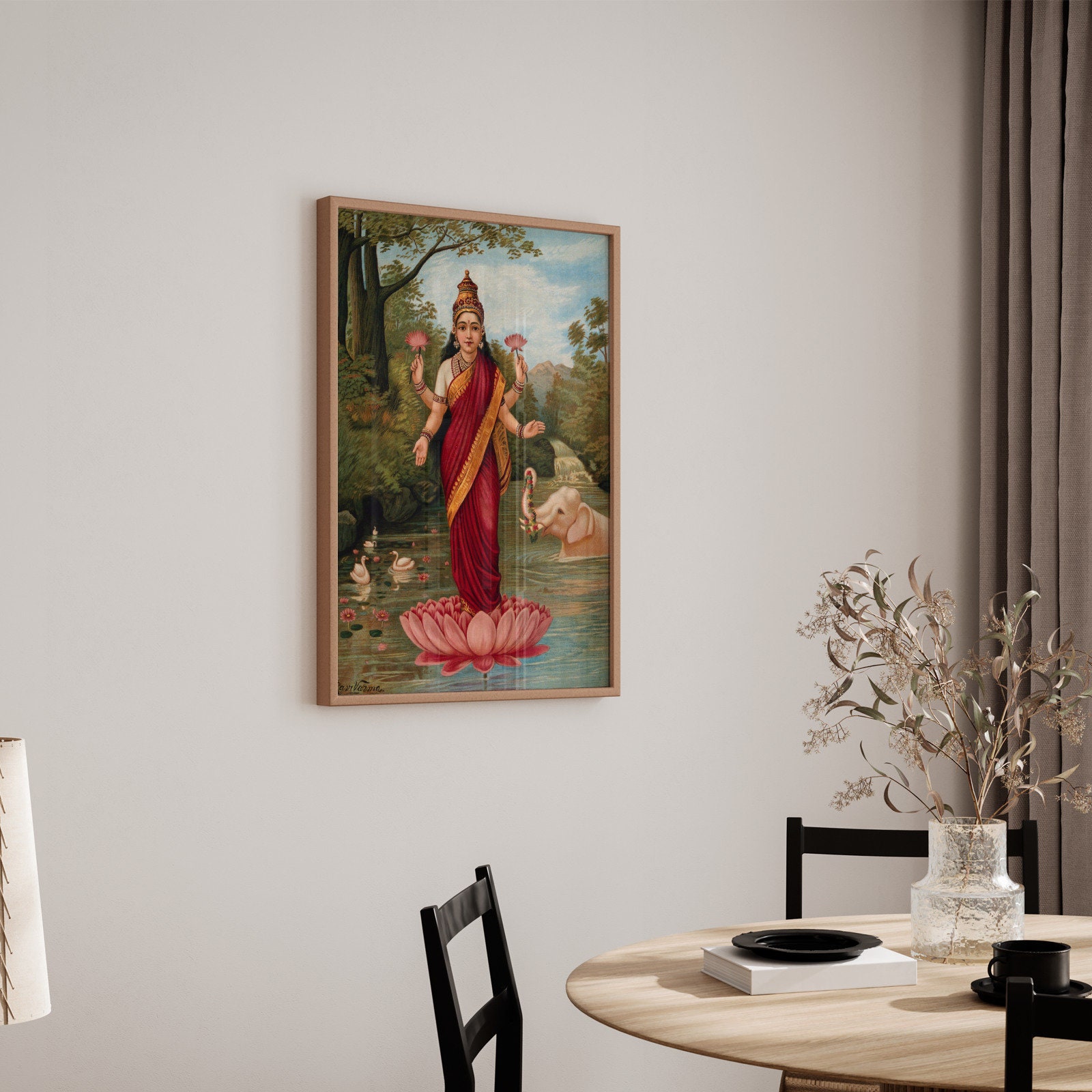 Lakshmi Raja Ravi Varma goddess of Wealth Indian Painting, Vintage ...