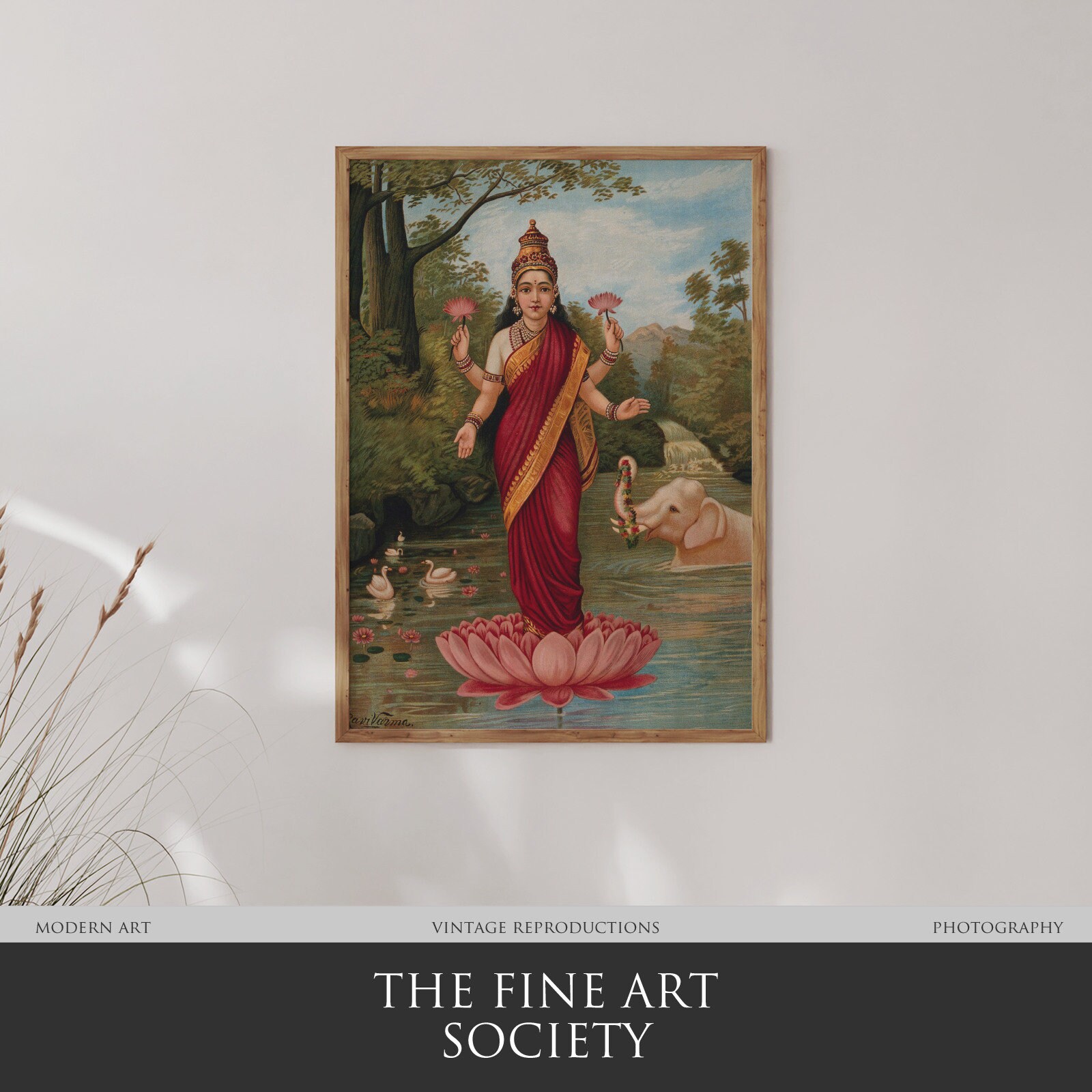 Lakshmi Raja Ravi Varma goddess of Wealth Indian Painting, Vintage ...