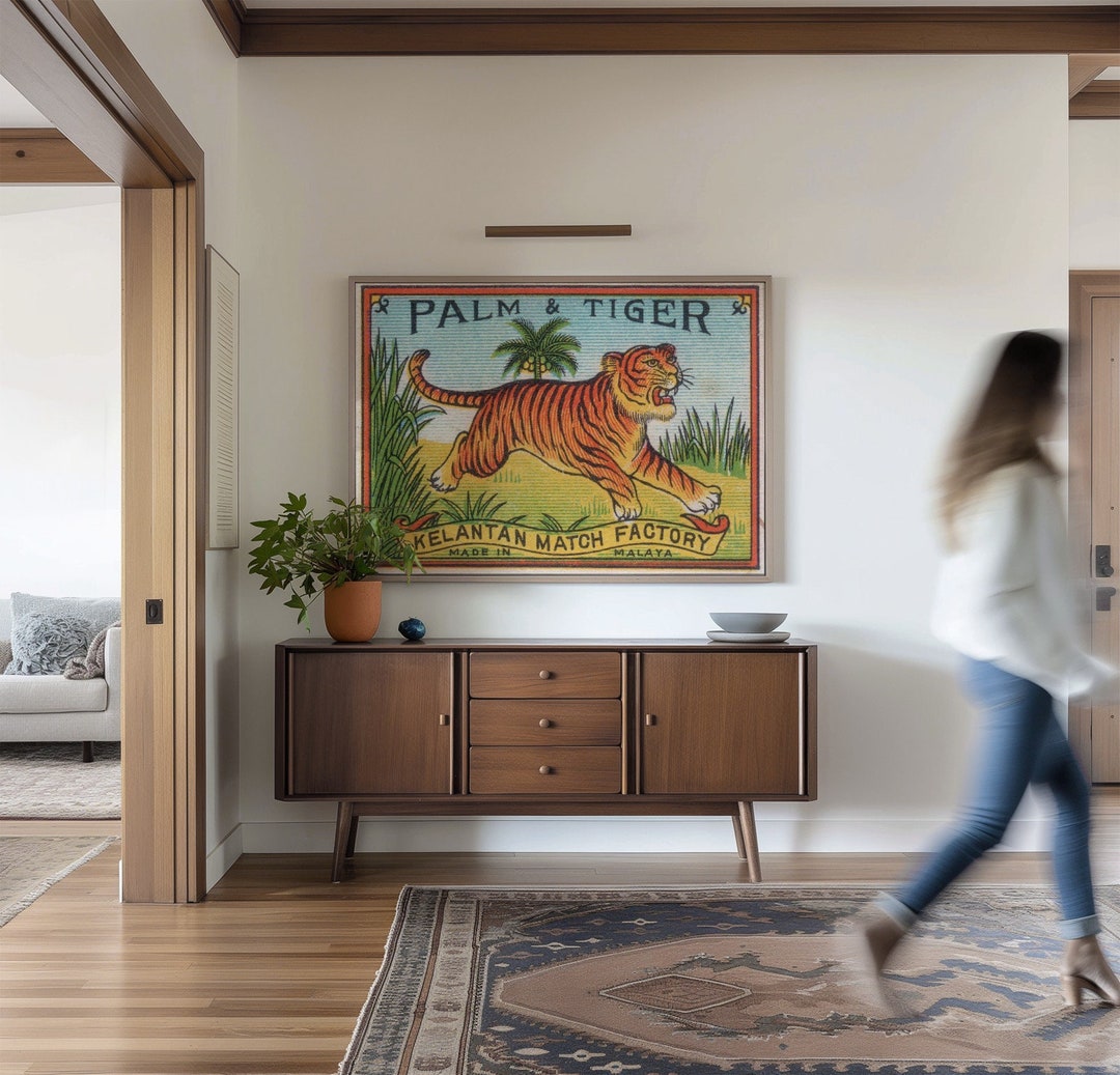 Malaysian Palm & Tiger Matchbox Print Asian Illustration, Safety ...