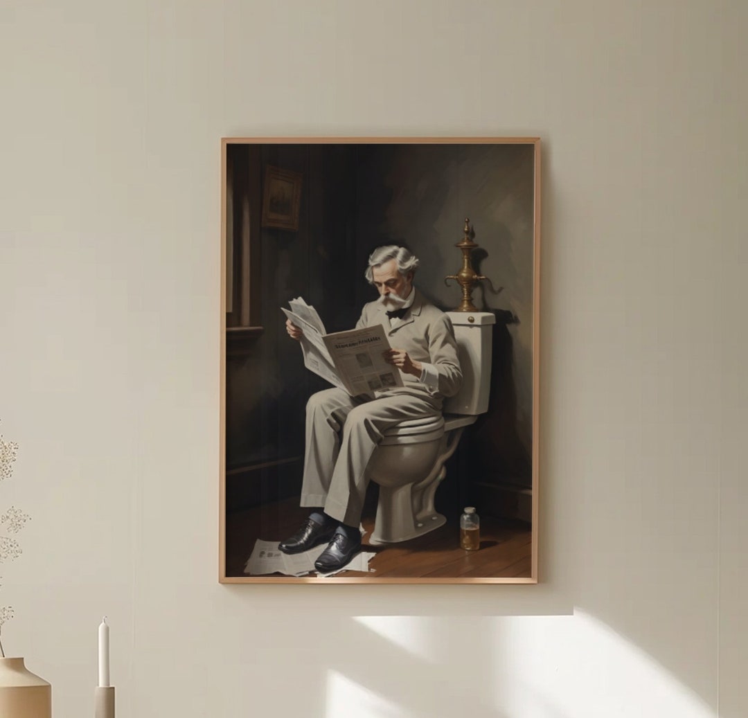 Victorian Man on the Toilet Print Funny Bathroom Poster, Classical ...