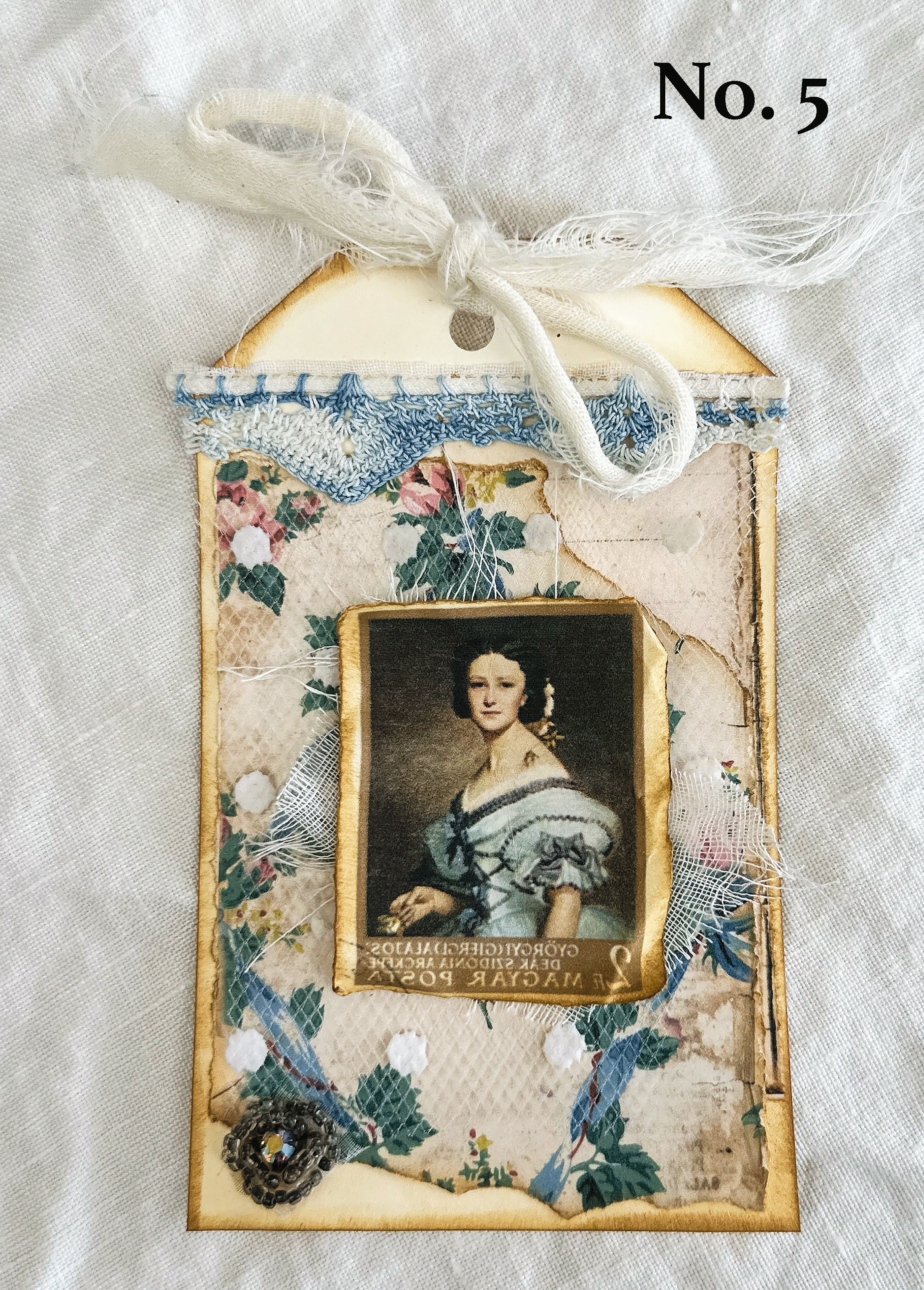 Set of 5 Hand Made Junk Journal Tags, Clusters, Birds, Florals, Sari ...