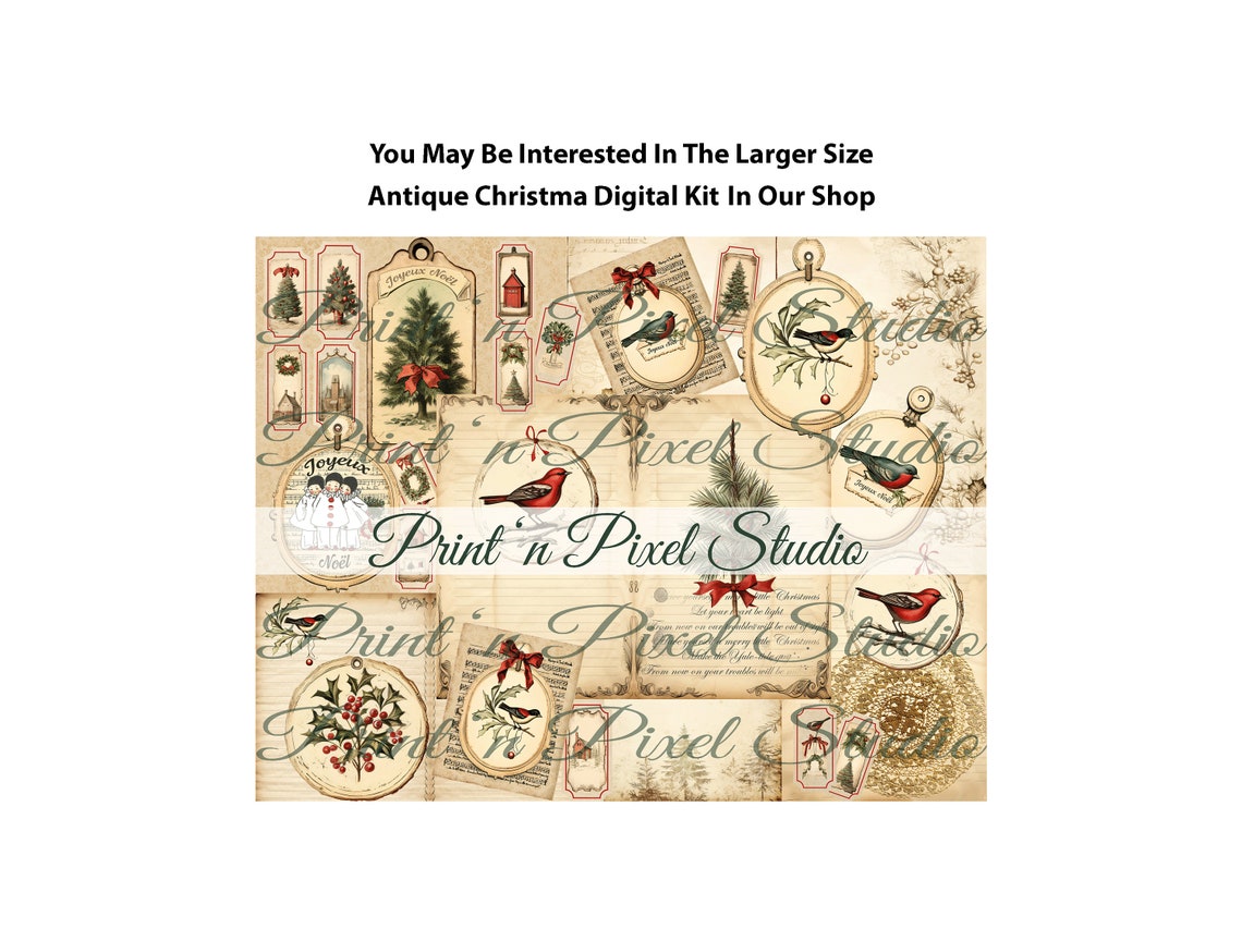 Vintage French Christmas - Add on - Small Size Tags and Cards for ...