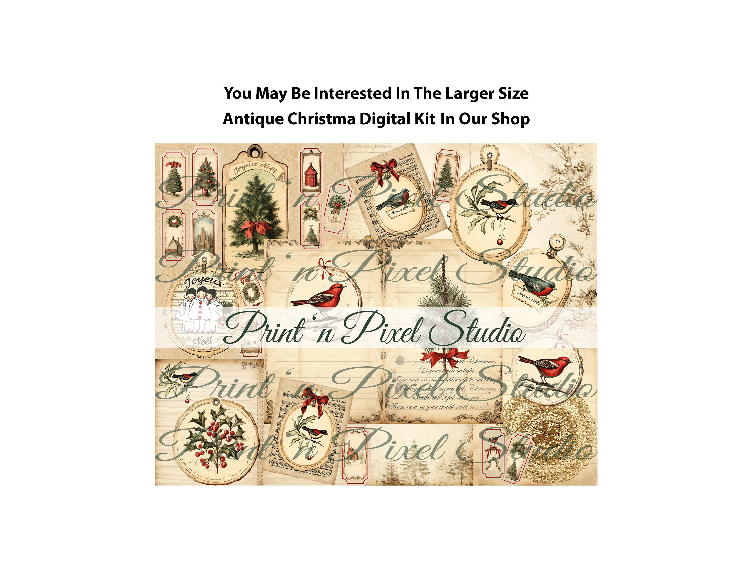 Vintage French Christmas - Add on - Small Size Tags and Cards for ...