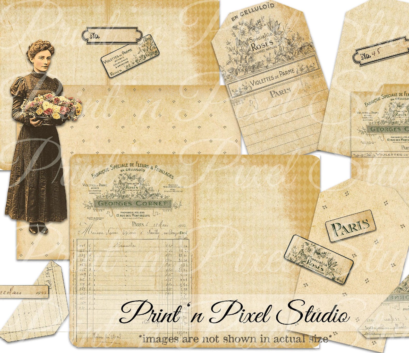 French Flower Ledger Ephemera, Junk Journal Paper (digital Download) - Etsy