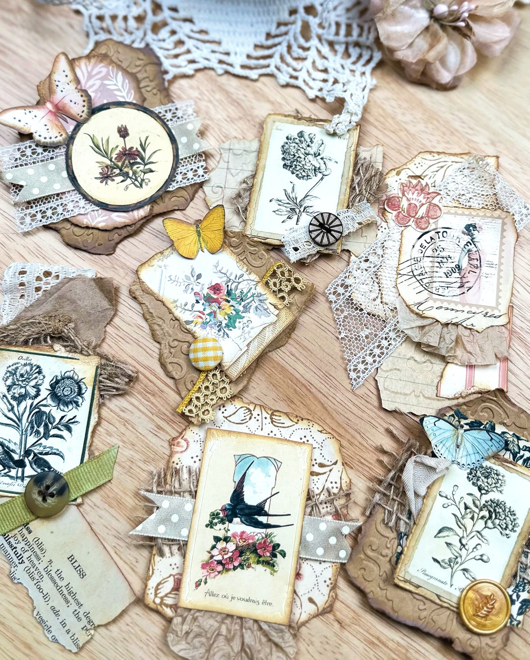 Set of 3 Junk Journal Clusters, Junk Journal Ephemera, Collage Fodder, Junk Journal ...