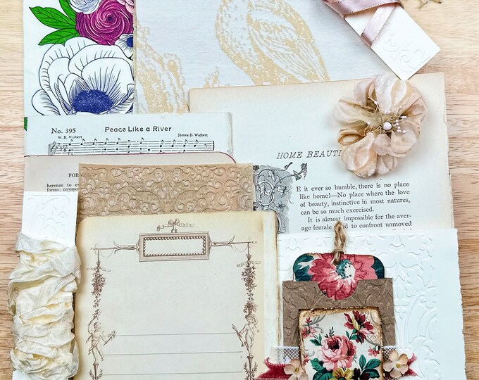 Flowers and Birds 16 Piece Junk Journal Inspiration Kit, Vintage Book ...
