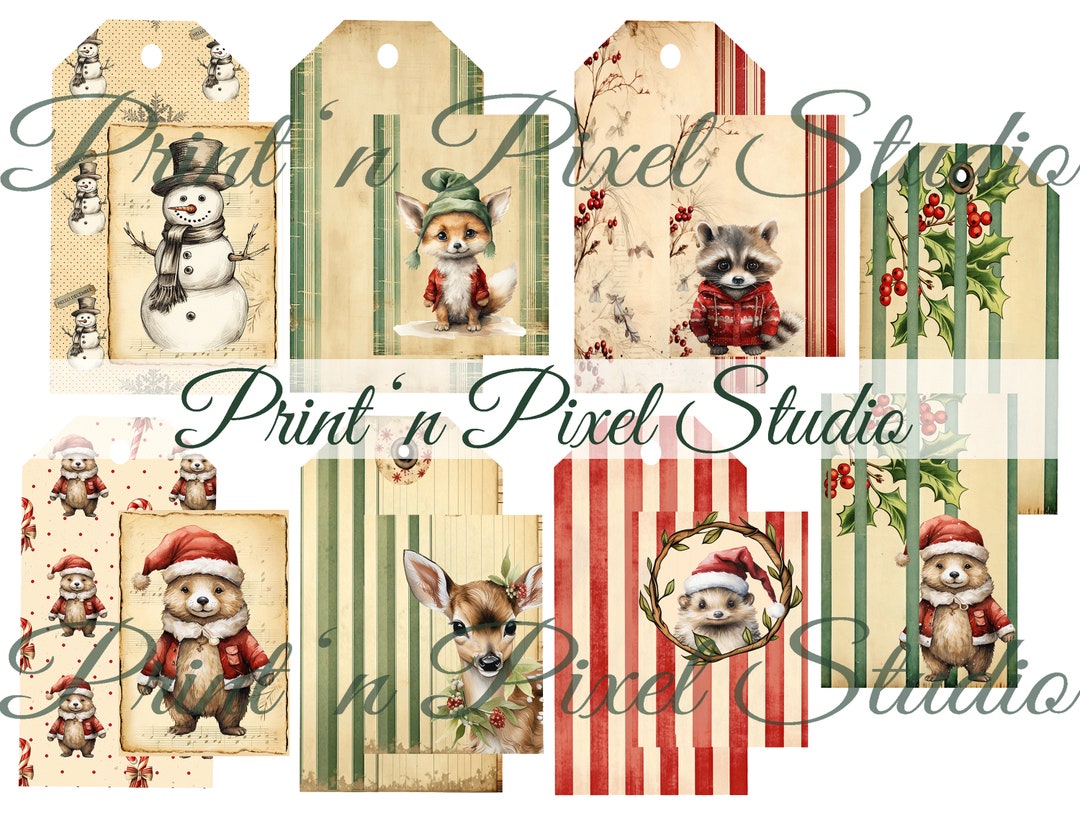 Christmas Gift Tags Small Size Woodland Animals Scrapbook Junk Journal ...