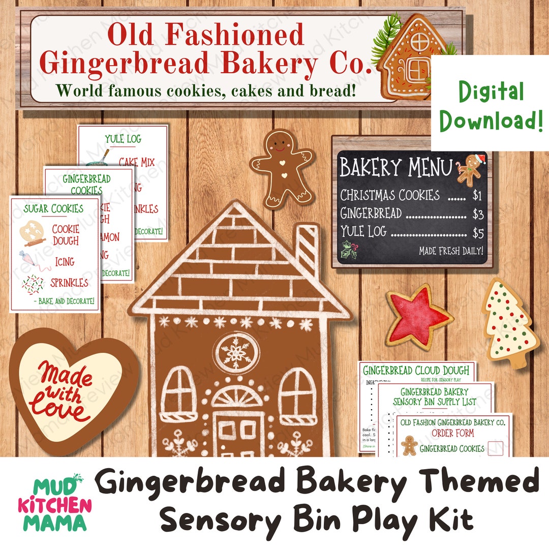 Gingerbread Bakery Sensory Bin, Christmas Theme Pretend Play Kit ...