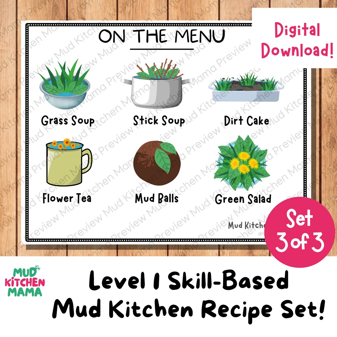 Beginner Mud Kitchen Recipe Set 3/3, Fun Learning Resource, Outdoor ...