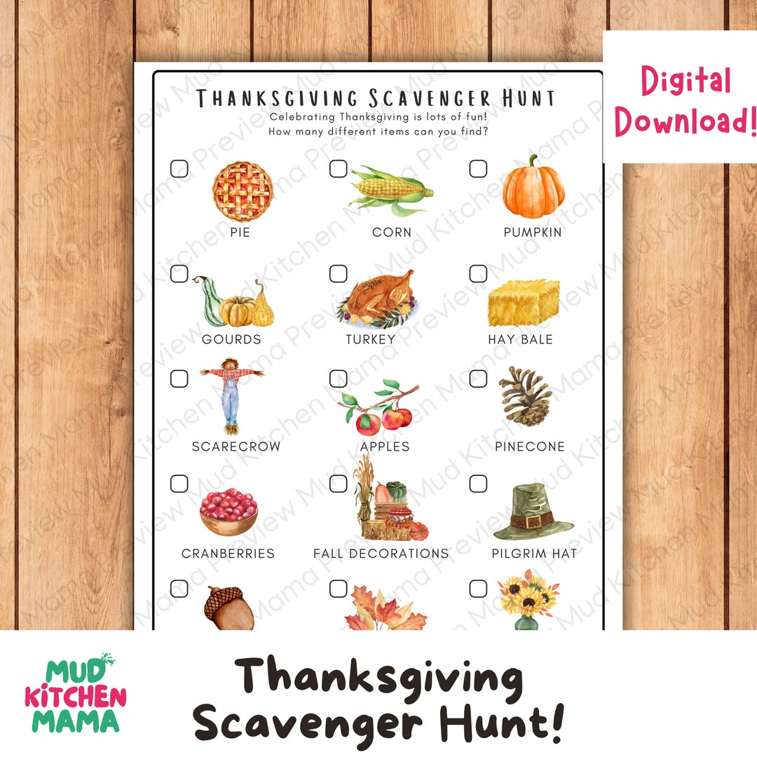 Thanksgiving Scavenger Hunt for Kids, Outdoor Activity, Creative ...