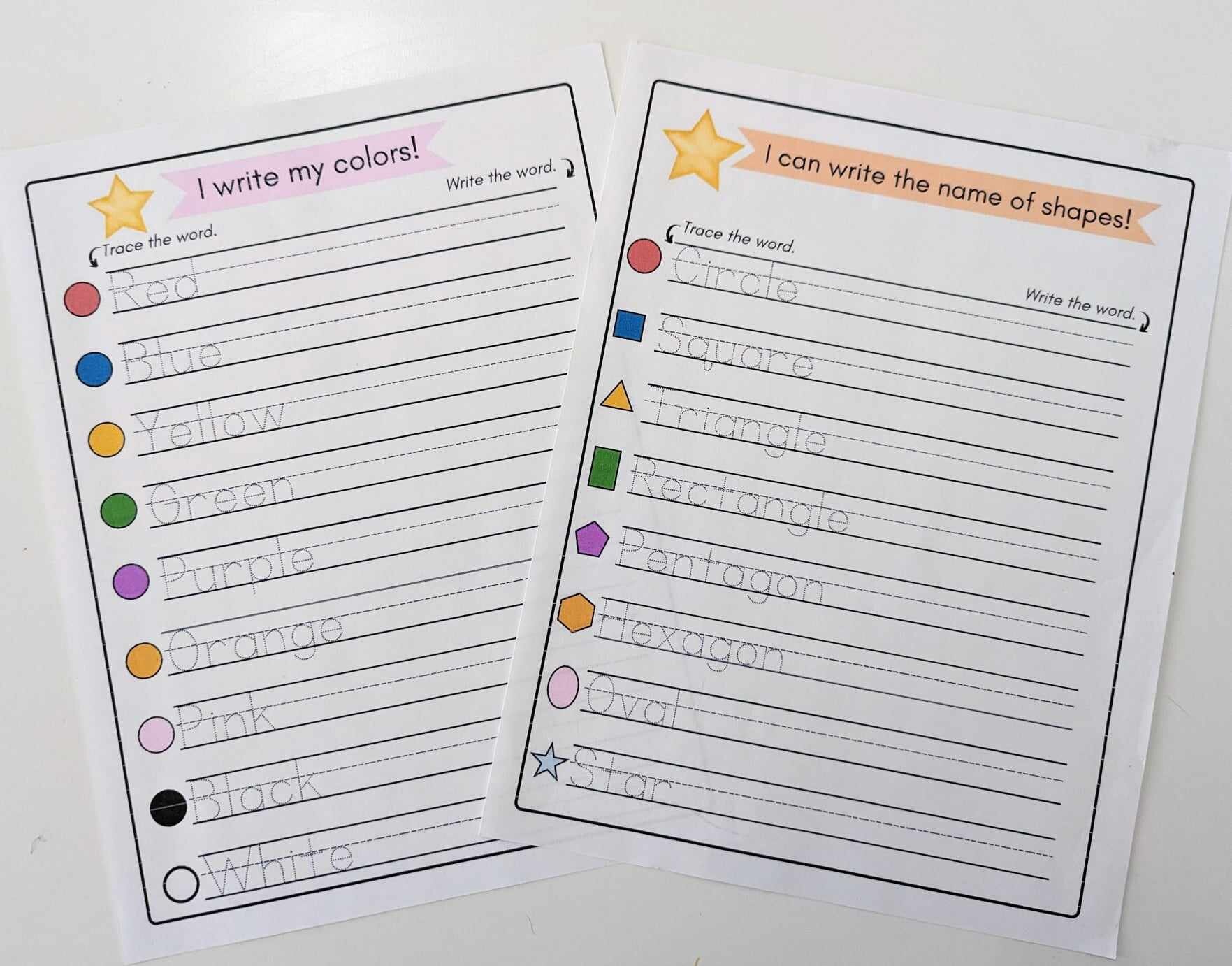 Shapes and Colors Tracing/writing Knowledge Practice Set for - Etsy