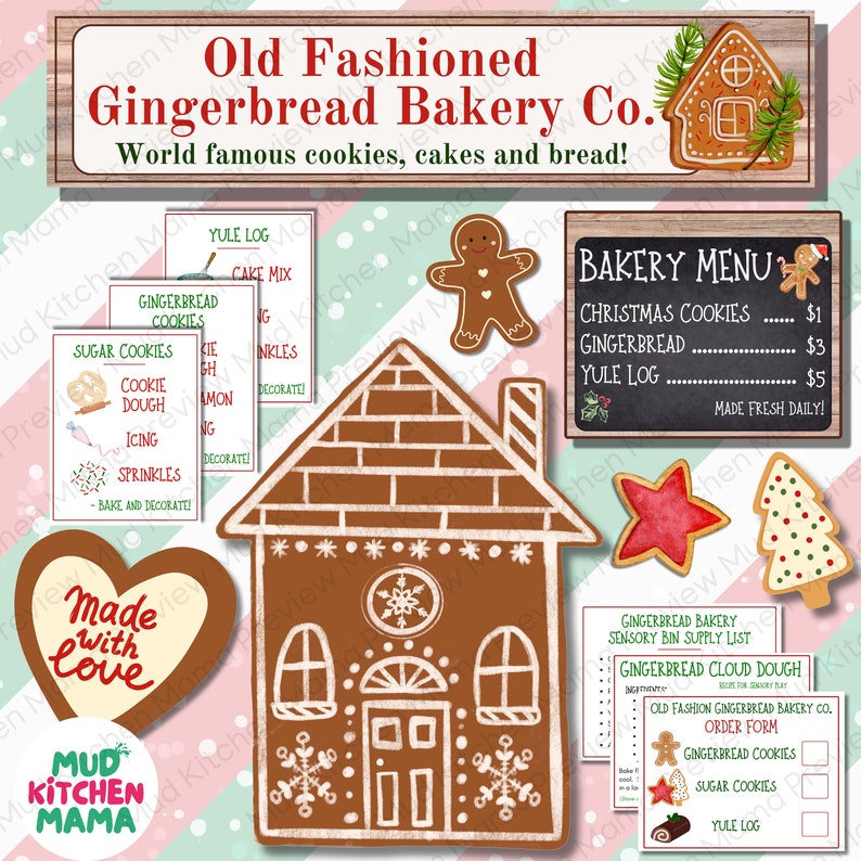 Gingerbread Bakery Sensory Bin, Christmas Theme Pretend Play Kit ...