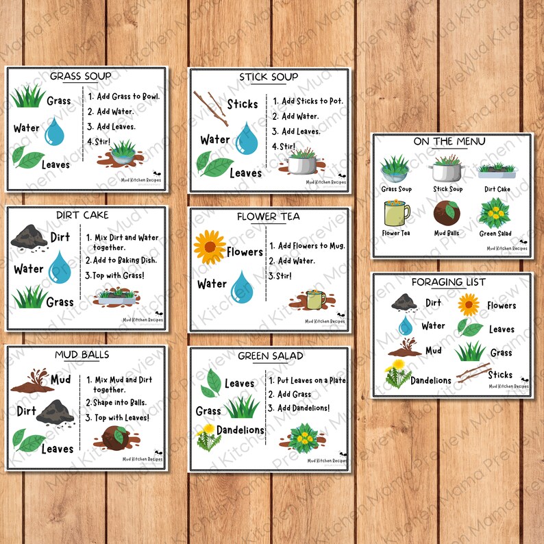 Beginner Mud Kitchen Recipe Set 3/3, Fun Learning Resource, Outdoor ...