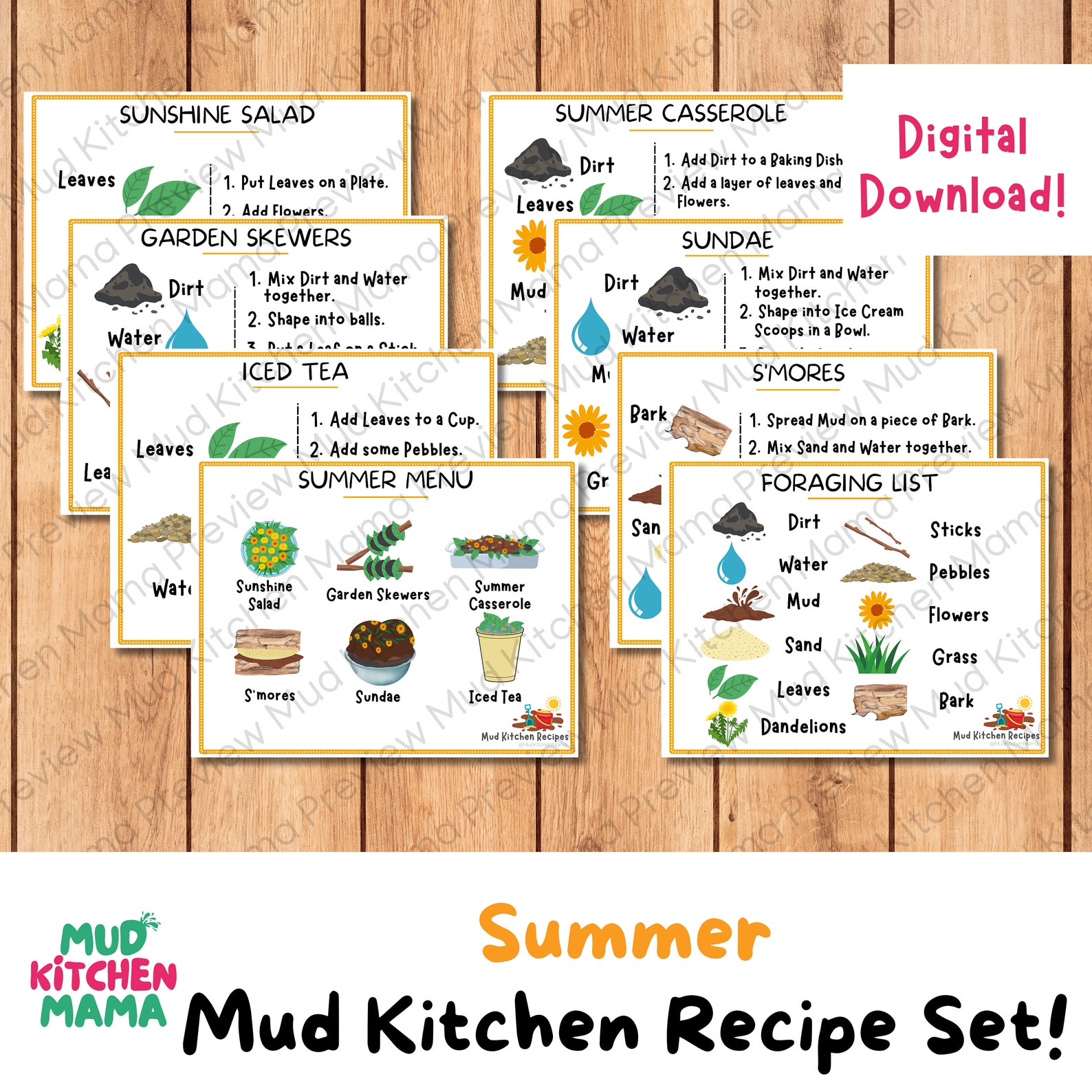 Summer Mud Kitchen Recipes, Fun Learning Resource for Outdoor Forest ...