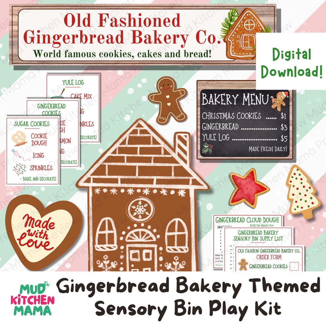 Gingerbread Bakery Sensory Bin, Christmas Theme Pretend Play Kit ...