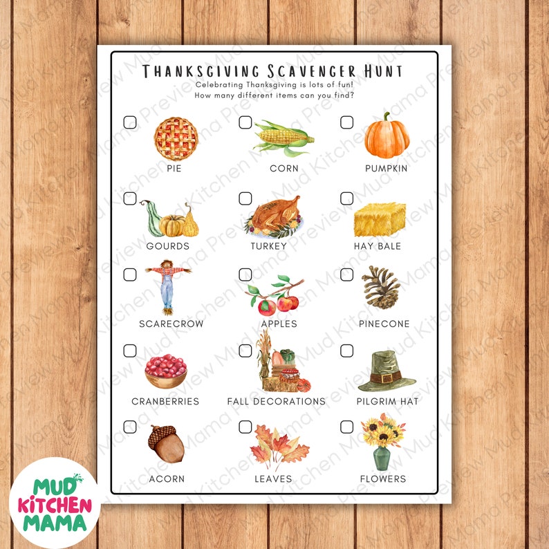 Thanksgiving Scavenger Hunt for Kids, Outdoor Activity, Creative ...