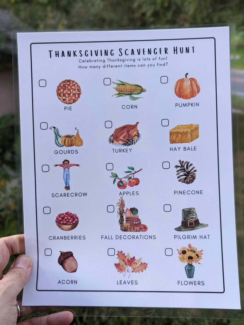 Thanksgiving Scavenger Hunt for Kids, Outdoor Activity, Creative ...