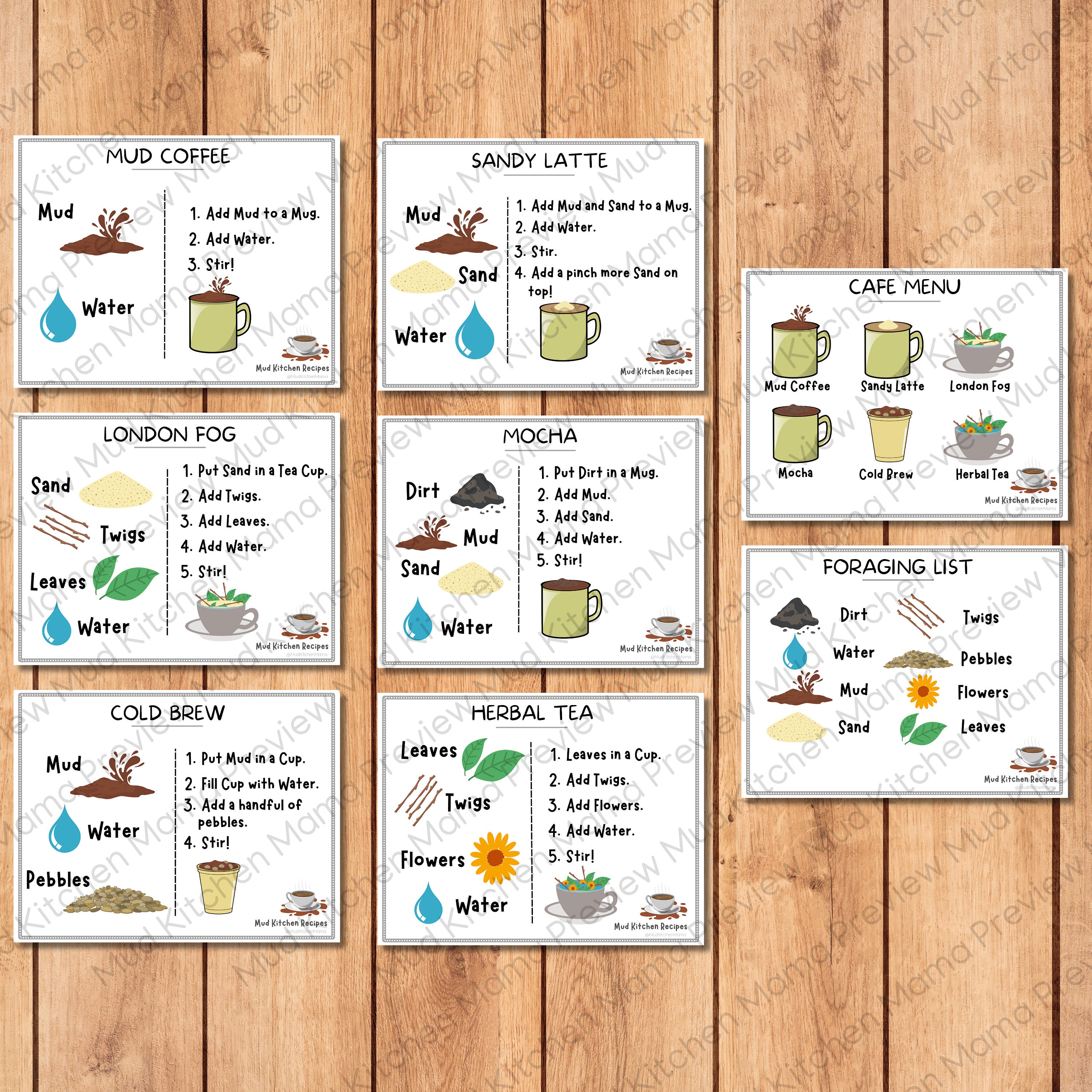 Café Mud Kitchen Recipes, Fun Learning Resource for Outdoor Forest ...