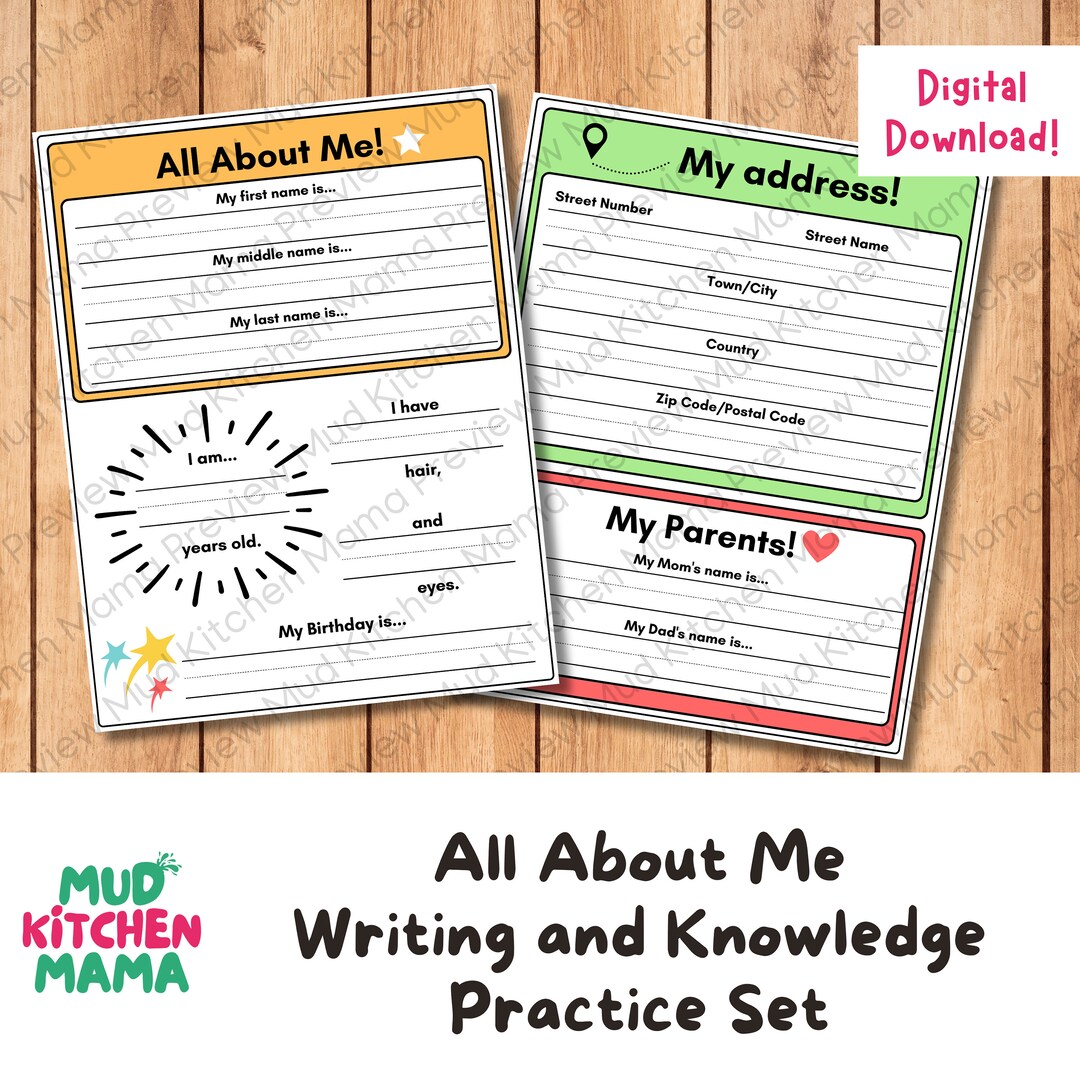 All About Me Writing + Knowledge Practice Set for Homeschool, Preschool ...