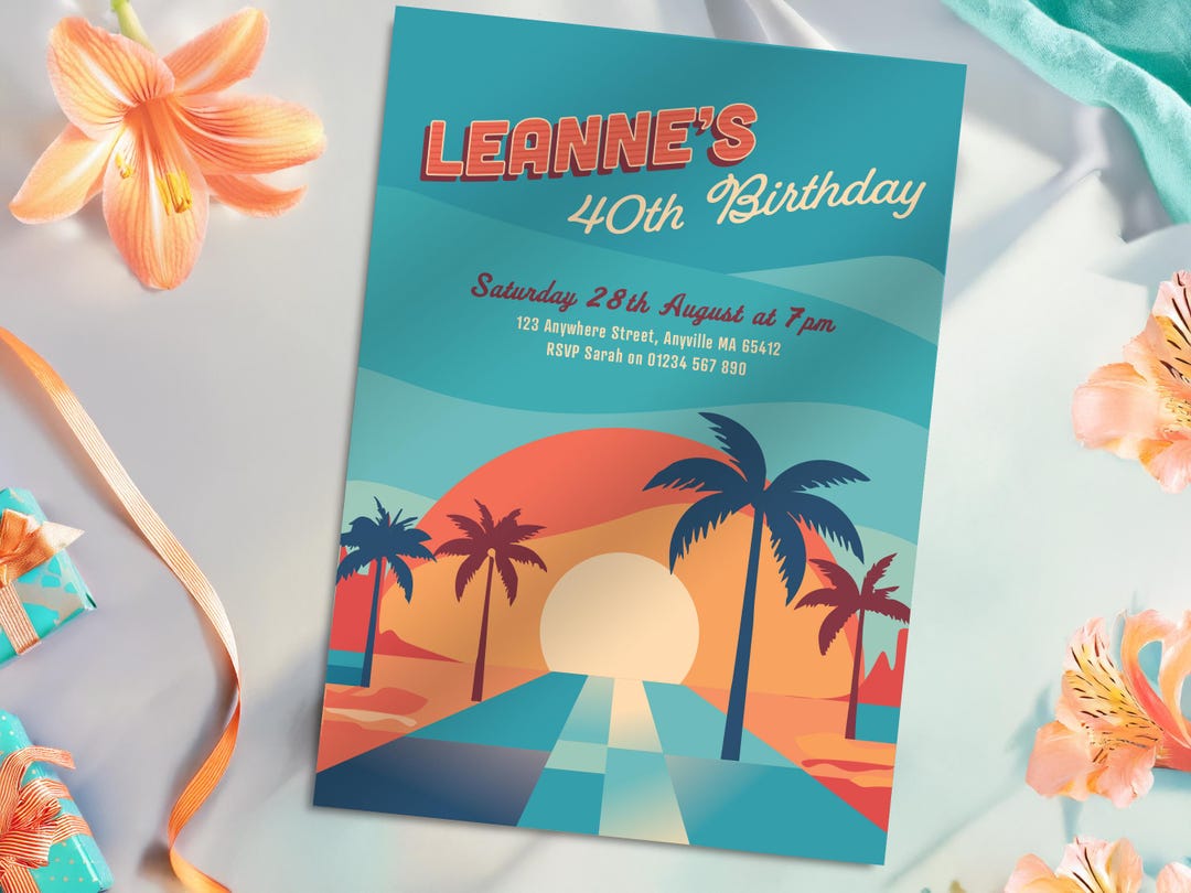 Birthday Invitation "golden Hour" | Retro Sunset Party Invite ...