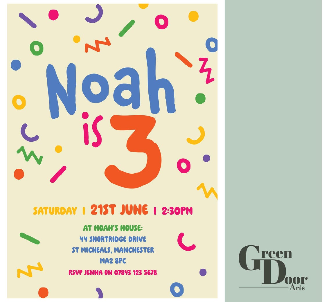 Kids Birthday Invitation "bold & Bright" | Colourful Birthday ...