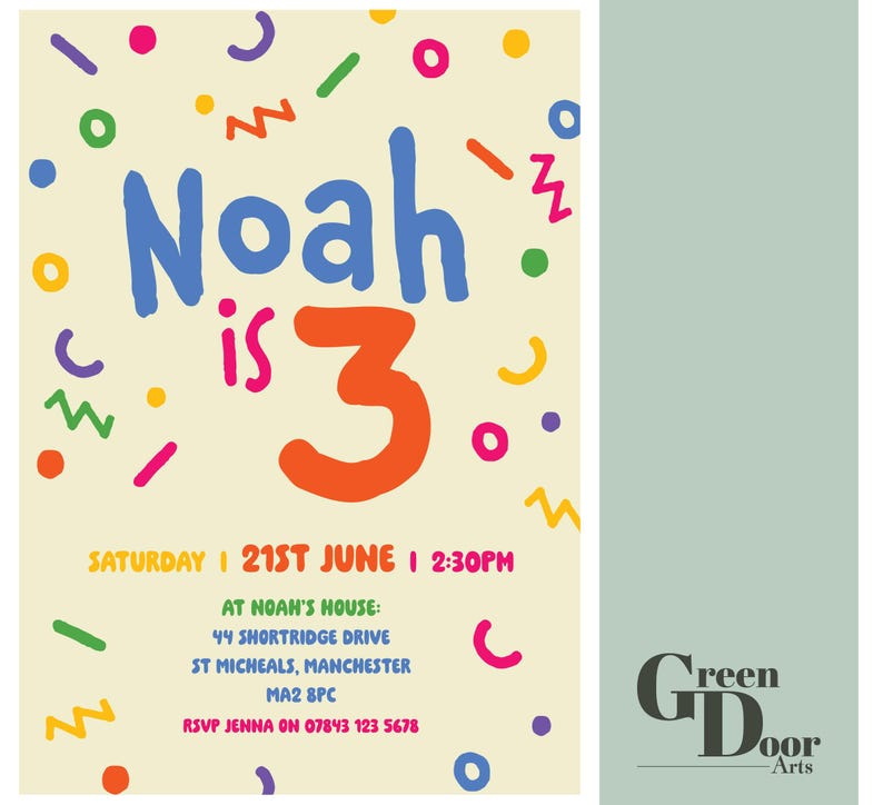 Kids Birthday Invitation "bold & Bright" | Colourful Birthday ...