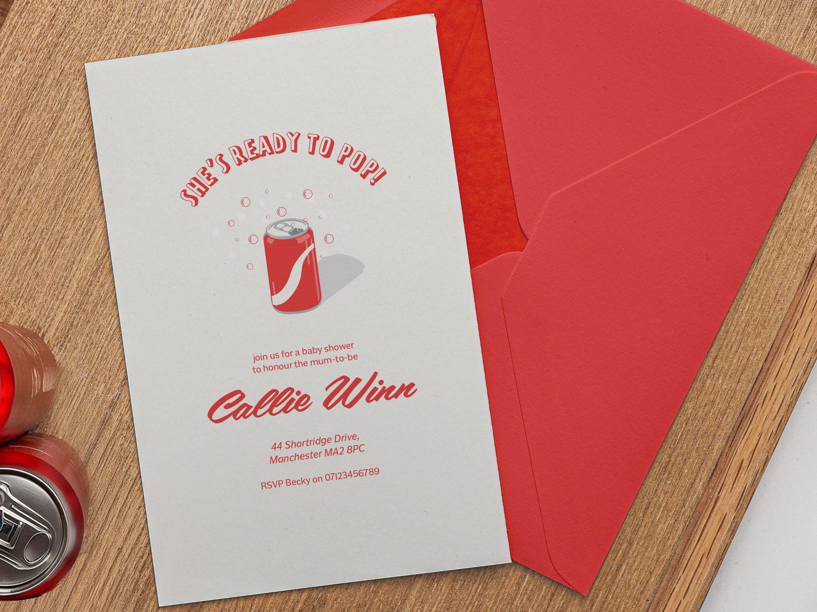 Baby Shower Invitation "ready to Pop" | Red & Cream Soda Can Theme ...