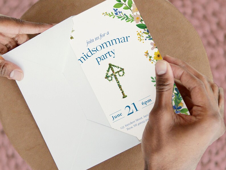 Midsommar Invitation "floral Solstice | Swedish Summer Solstice Invite ...