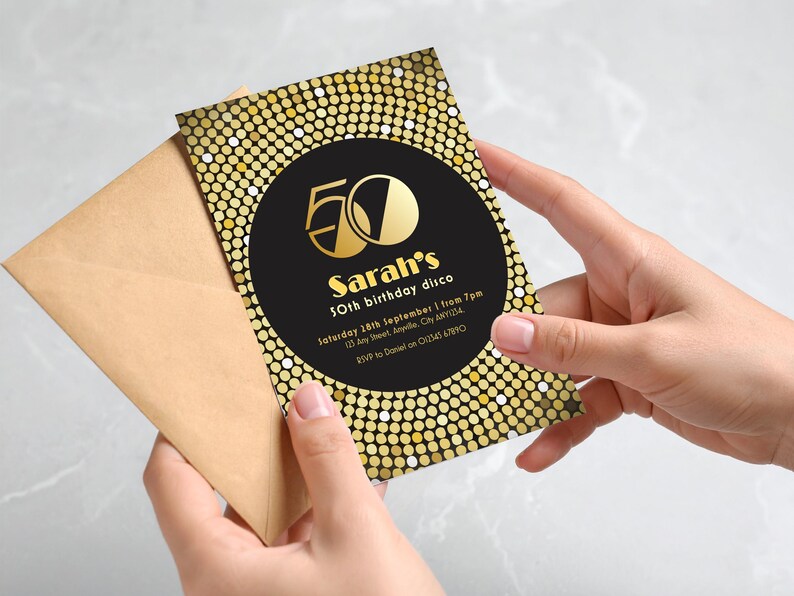 Golden Disco 50th Birthday Invitation: Studio 54 Theme (printable PDF ...