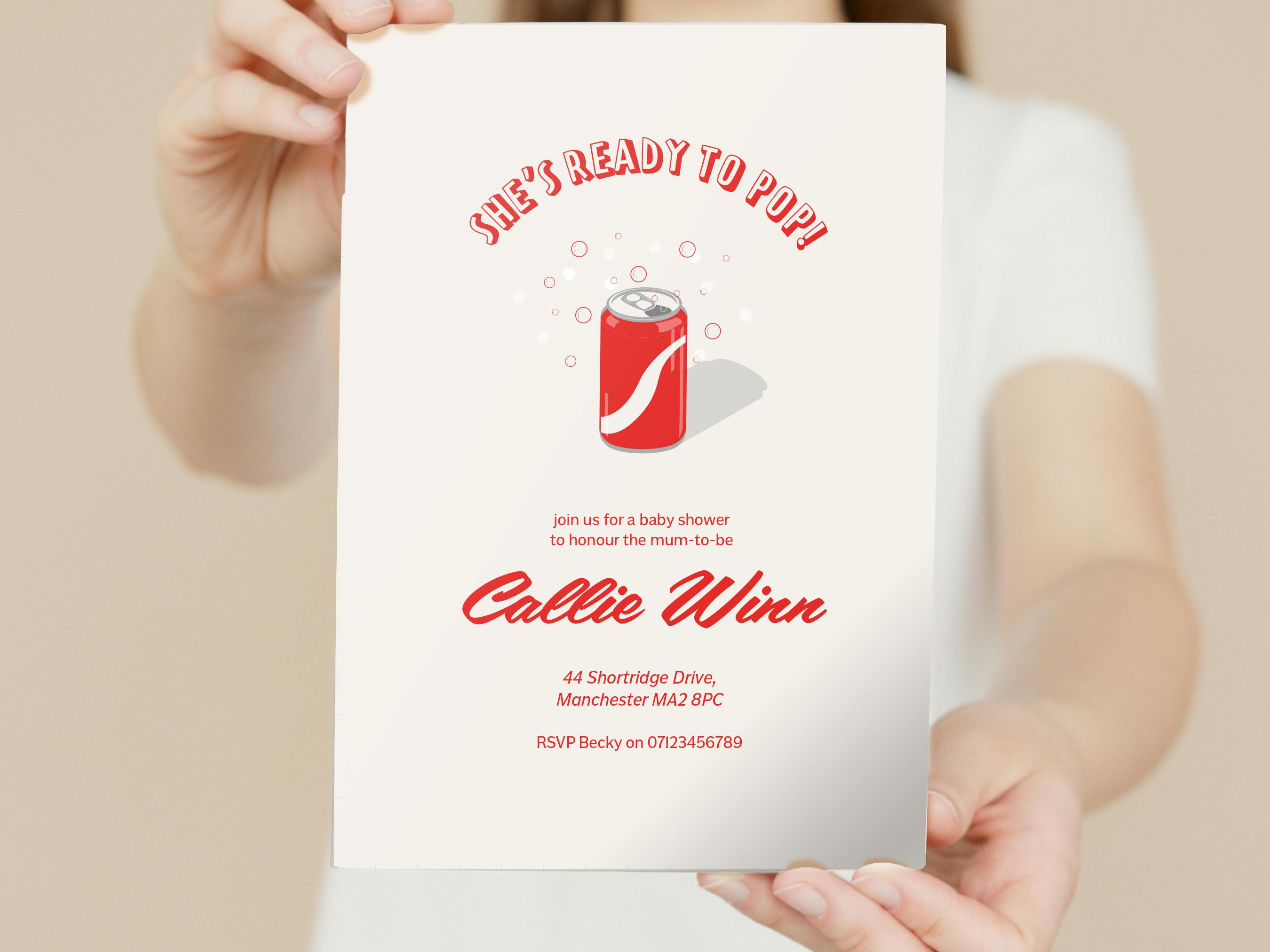 Baby Shower Invitation "ready to Pop" | Red & Cream Soda Can Theme ...