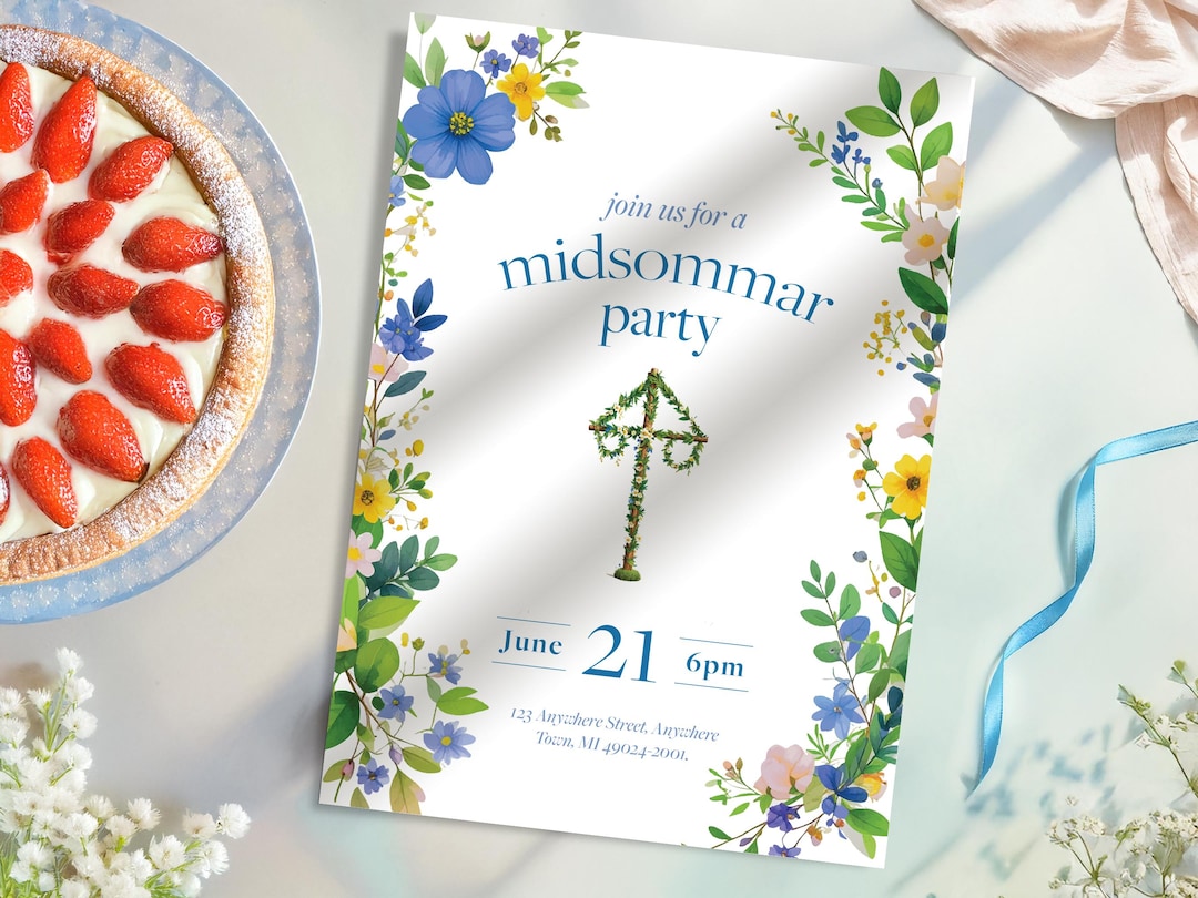 Midsommar Invitation "floral Solstice | Swedish Summer Solstice Invite | Floral Scandinavian ...
