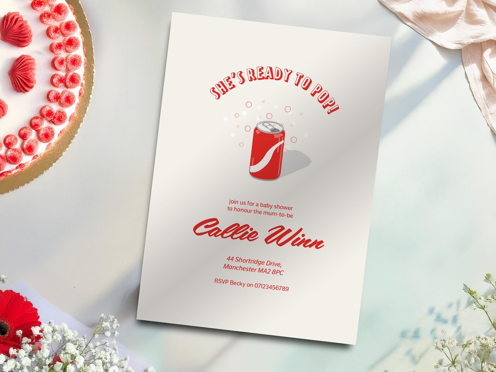 Baby Shower Invitation "ready to Pop" | Red & Cream Soda Can Theme ...