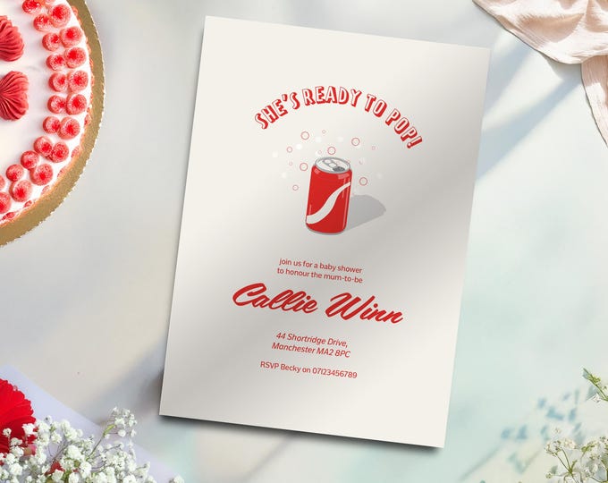Baby Shower Invitation "ready to Pop" | Red & Cream Soda Can Theme ...