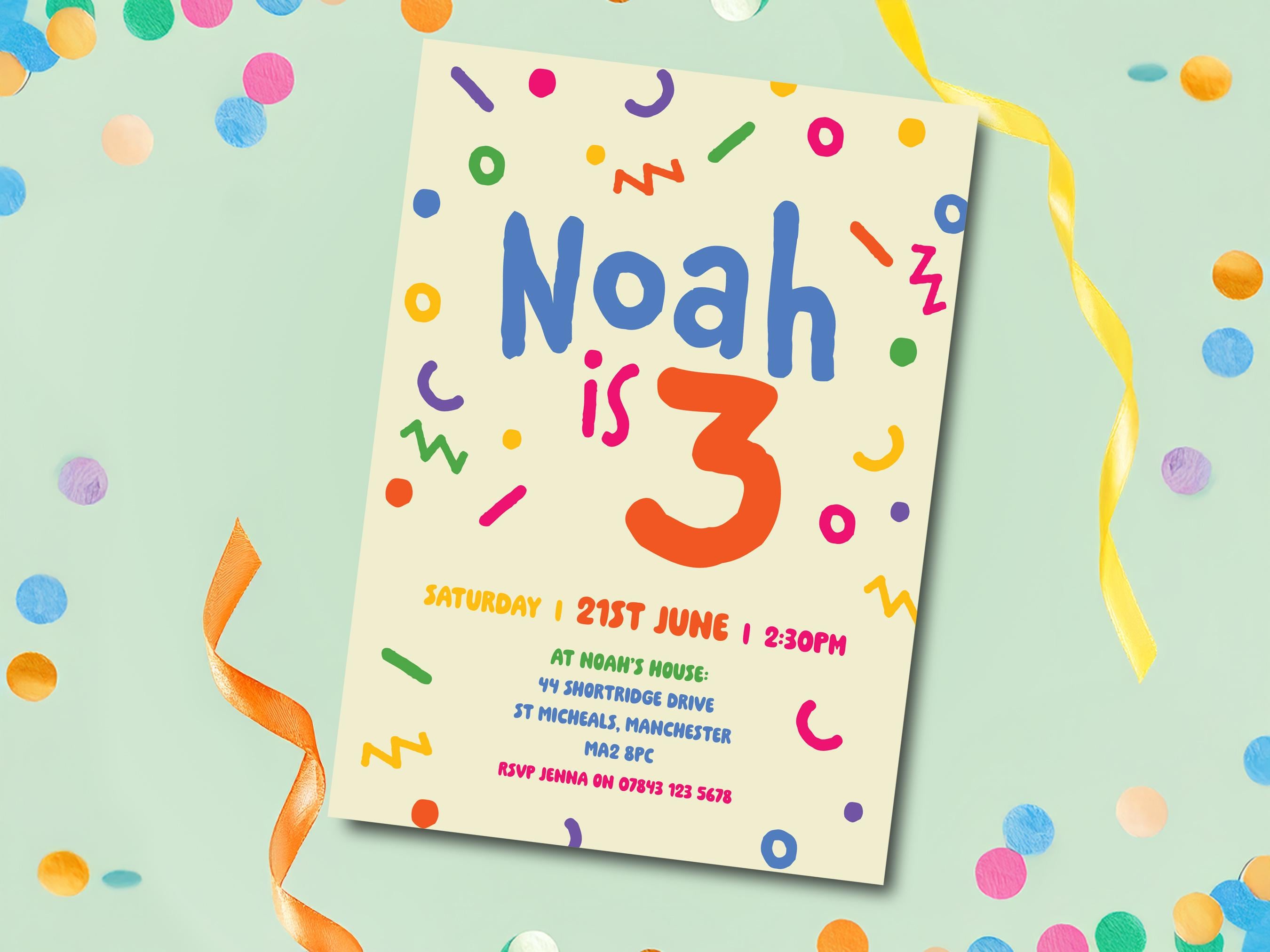 Kids Birthday Invitation "bold & Bright" | Colourful Birthday ...