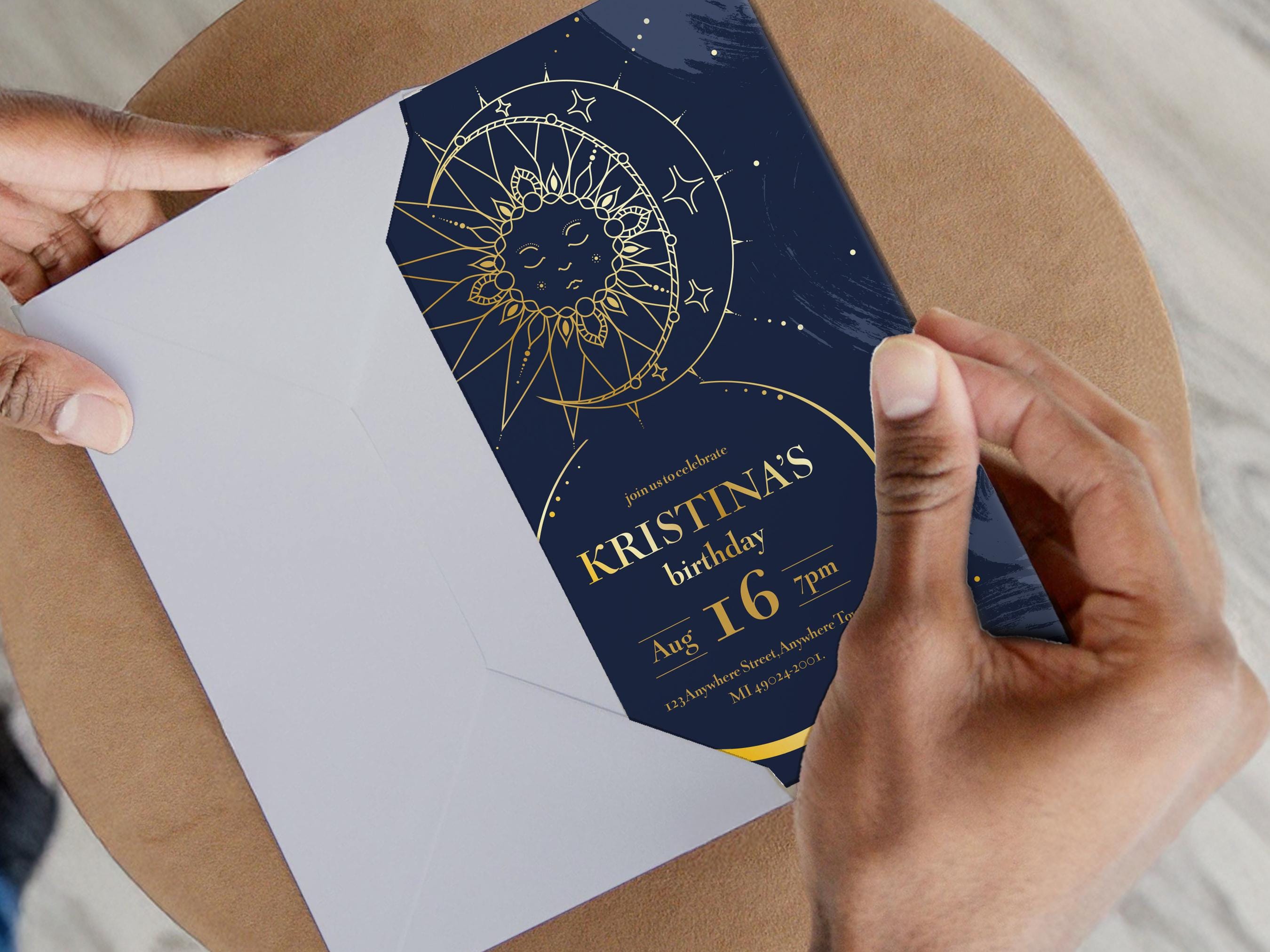 Celestial Birthday Invitation: Gold Moon & Stars (printable Digital ...