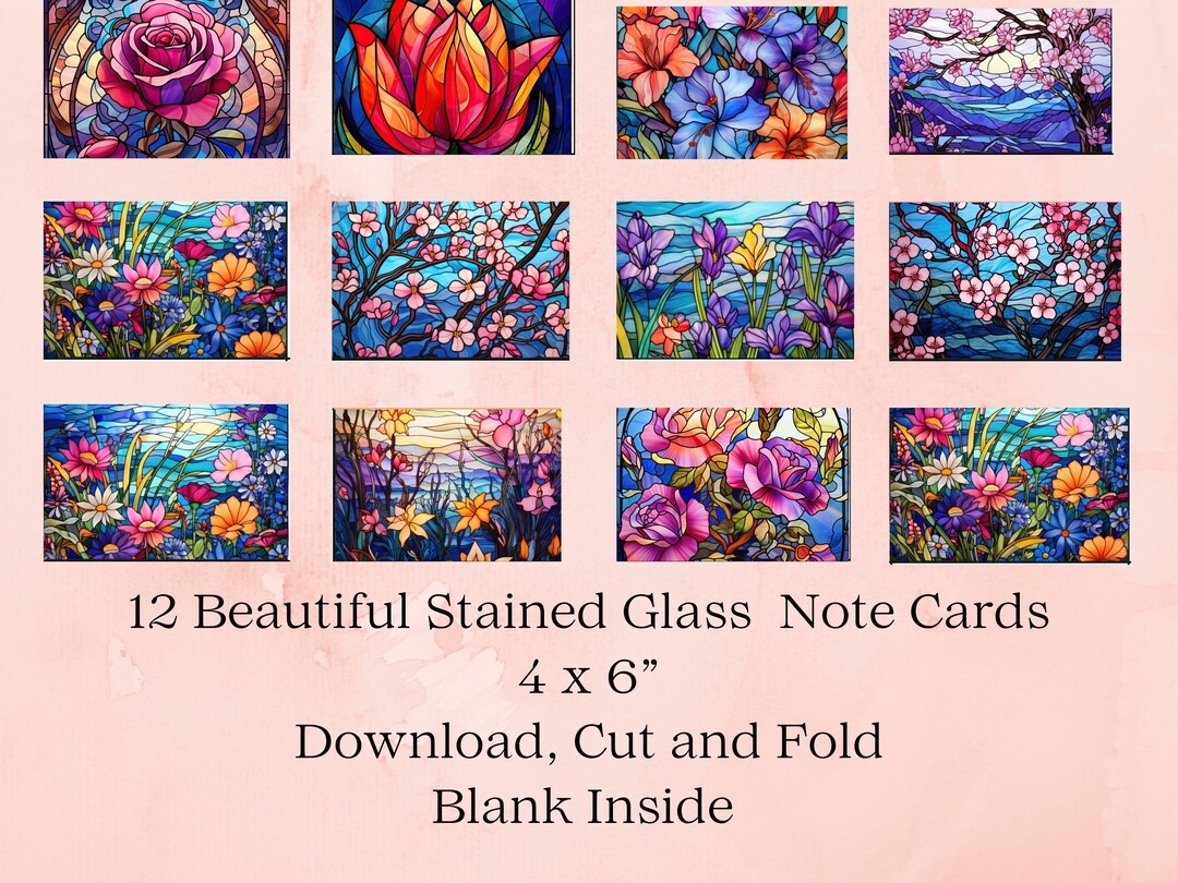 Stained Glass Note Cards Thank You Cards Blank Cards Floral - Etsy