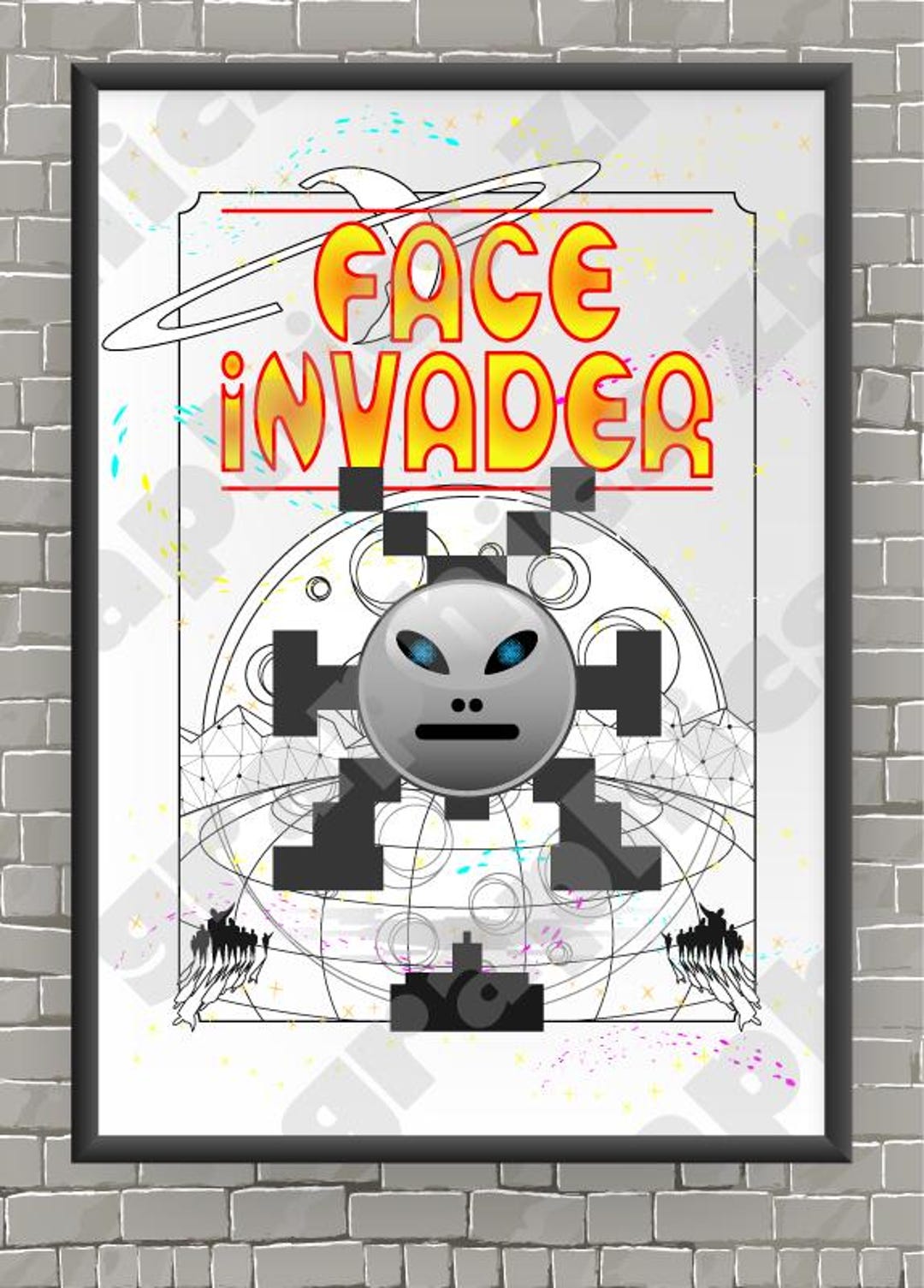 05 Face Invader. Series of 5 Black and White Futuristic Posters. Ideal ...