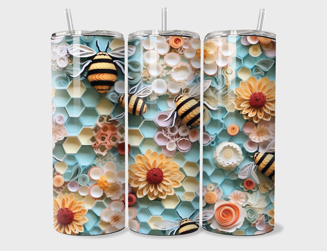 3D Quilled Bee Honeycomb - 20 Oz Skinny Tumbler Wrap - Straight ...