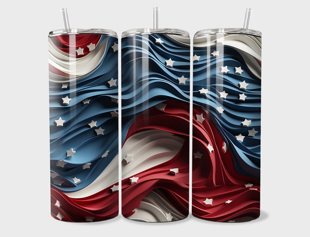 3D Forth of July American Flag - 20 Oz Skinny Tumbler Wrap - Straight ...