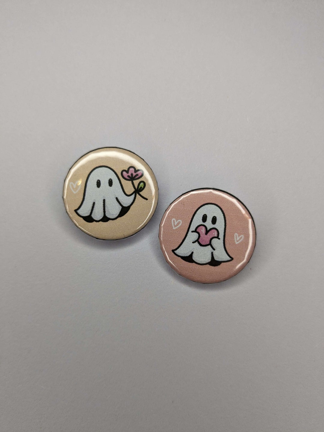 Matching Ghost Badges (ghost With Flower, Ghost With Heart) - Etsy