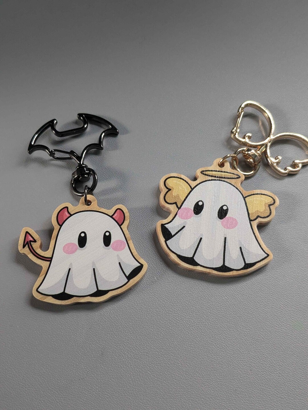 Angel and Devil Ghost Duo- Wooden Keychains - Etsy