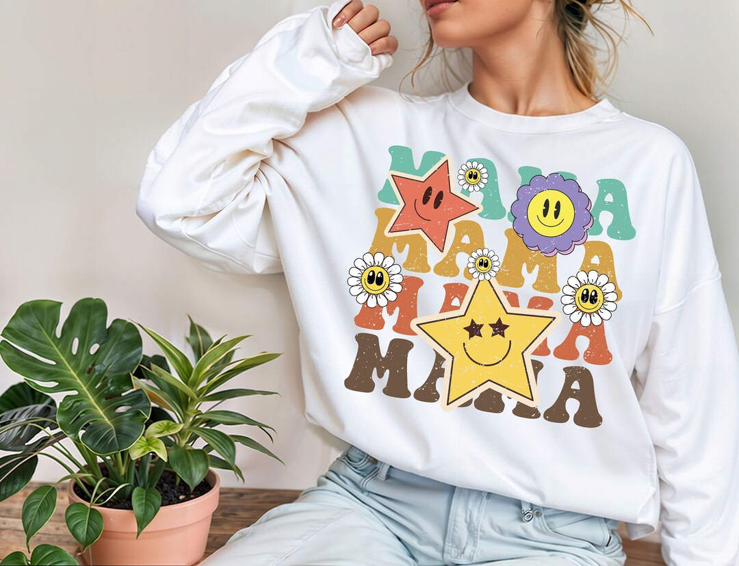 Retro Mama PNG I Mother's Day PNG I Flower Mama PNG I Happy Face Mama ...