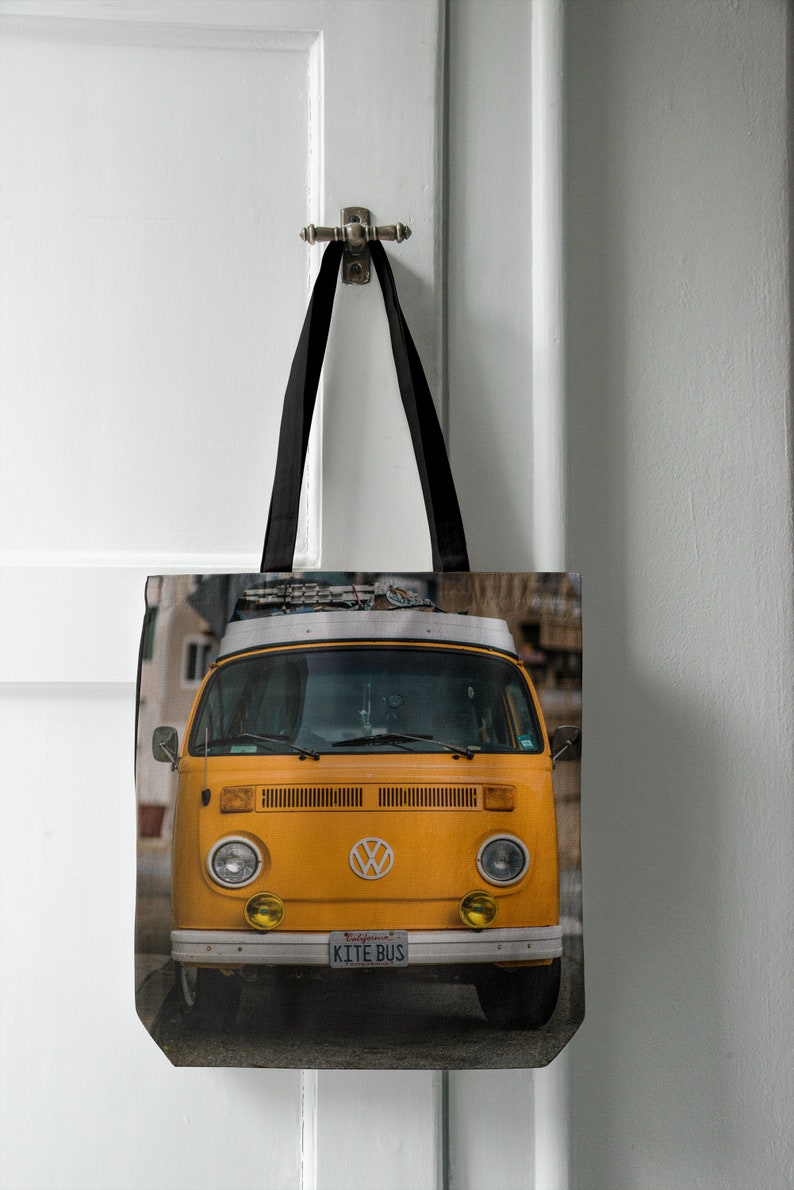 Vintage 60s Volkswagen Hippie Van Tote Bag, Retro Yellow VW Bus ...