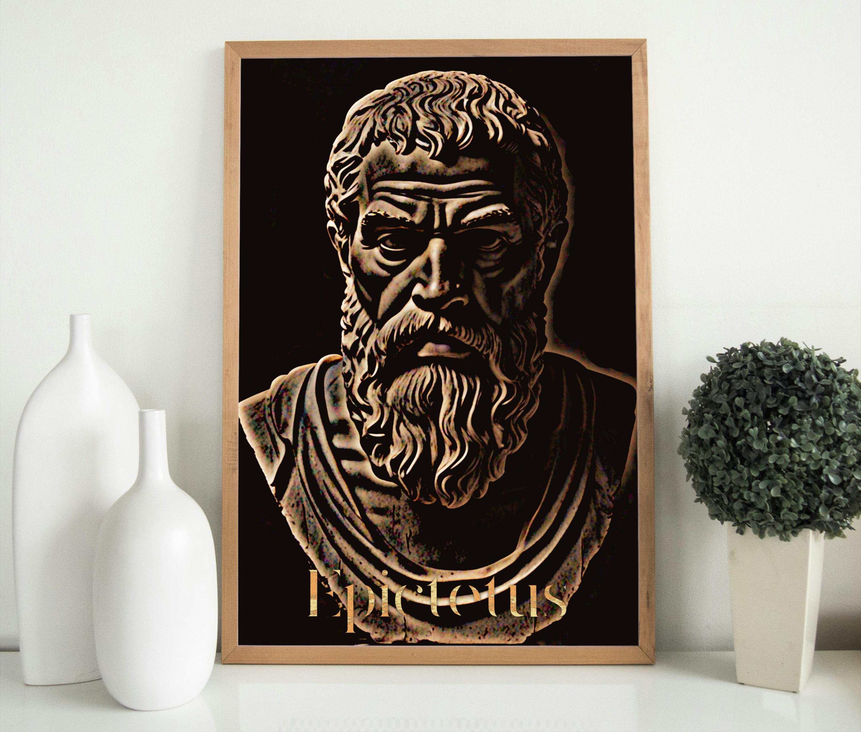 Epictetus Bust Stoicism Framed Poster, Stoic Metallic Wall Art ...