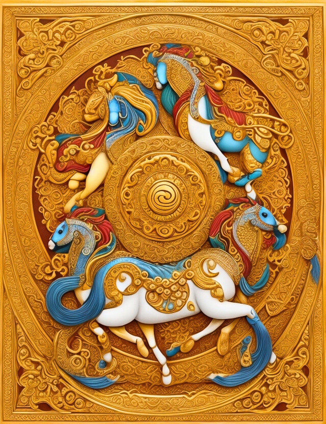 7 Lucky Vastu Horses digital Painting for Wall printable - Etsy