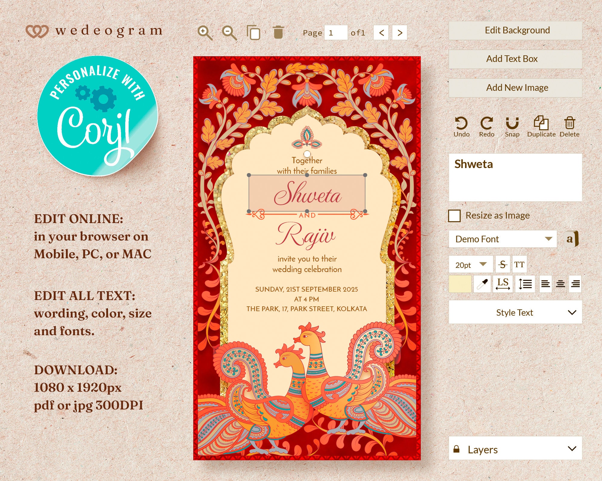 KALAMKARI Digital Indian Wedding Invitation Template, Editable Instant ...