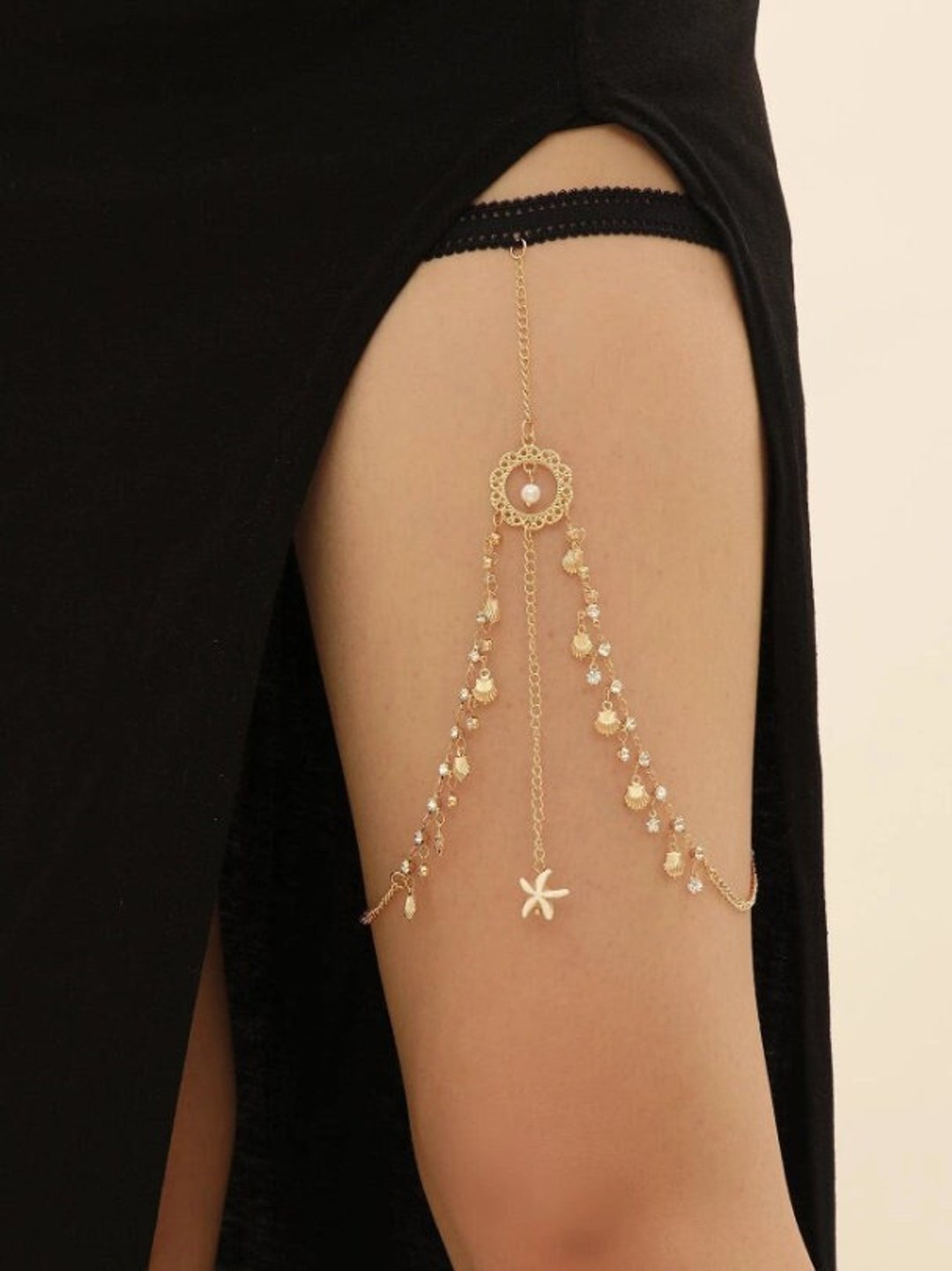 Starfish , Rhinestone Decor Thigh Chain, Leg Chain, Body Chain, Body ...