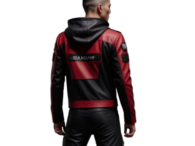 Red Futuristic Sci Fi Red Leather Jacket, Hooded Men Jacket, Futuristic ...