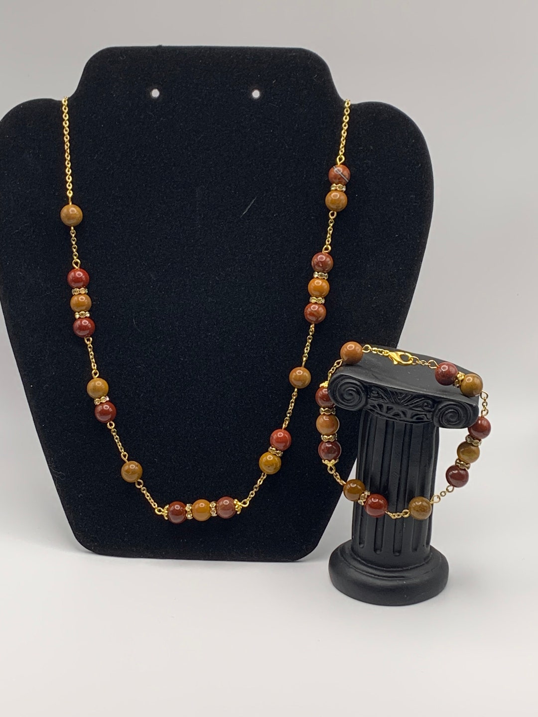 Caden Hand Crafted Jewelry Set Agate Bracelet Authentic Crystal Beads ...